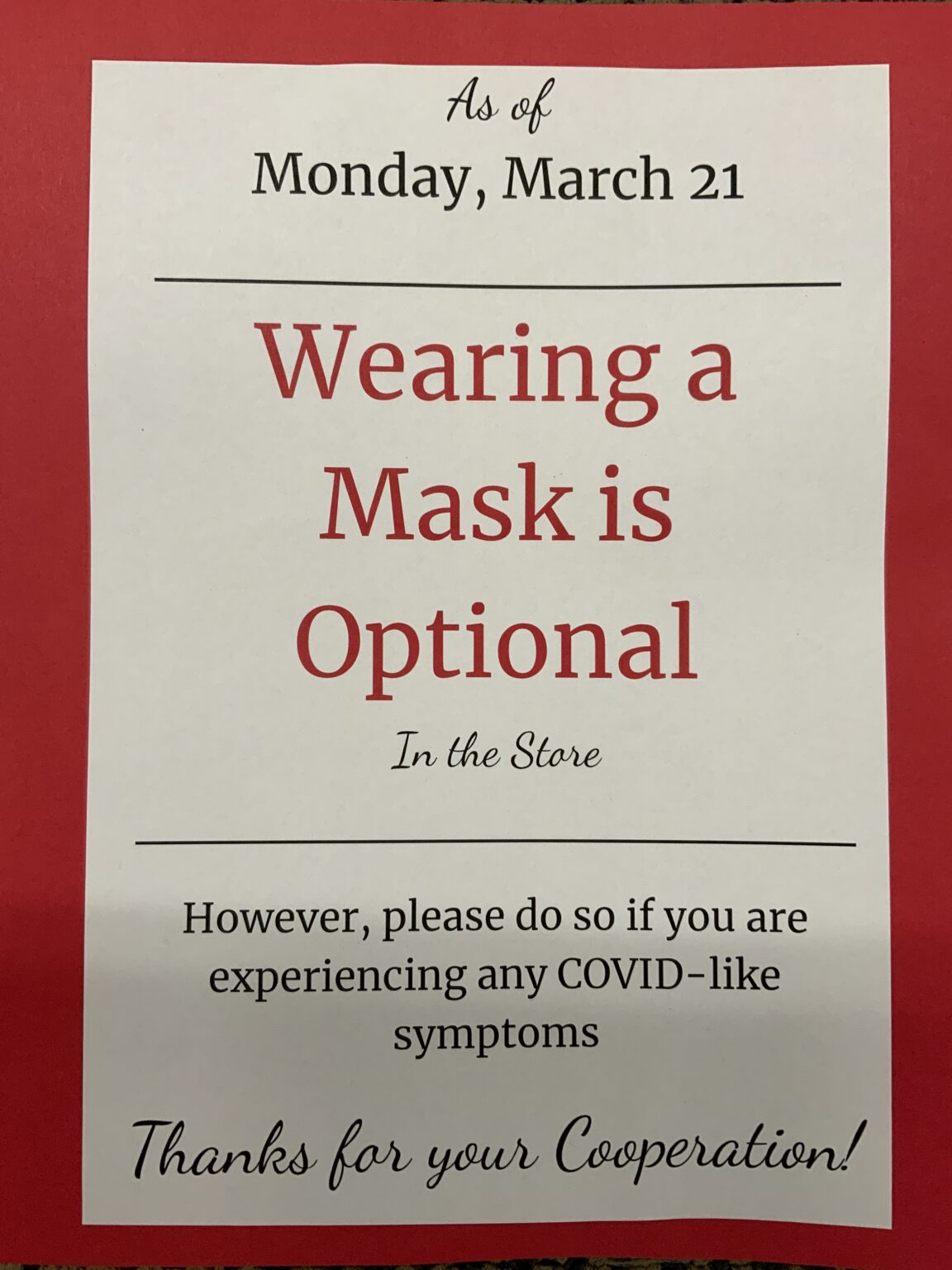 MASKING IS NOW OPTIONAL ⋆ South Royalton Market